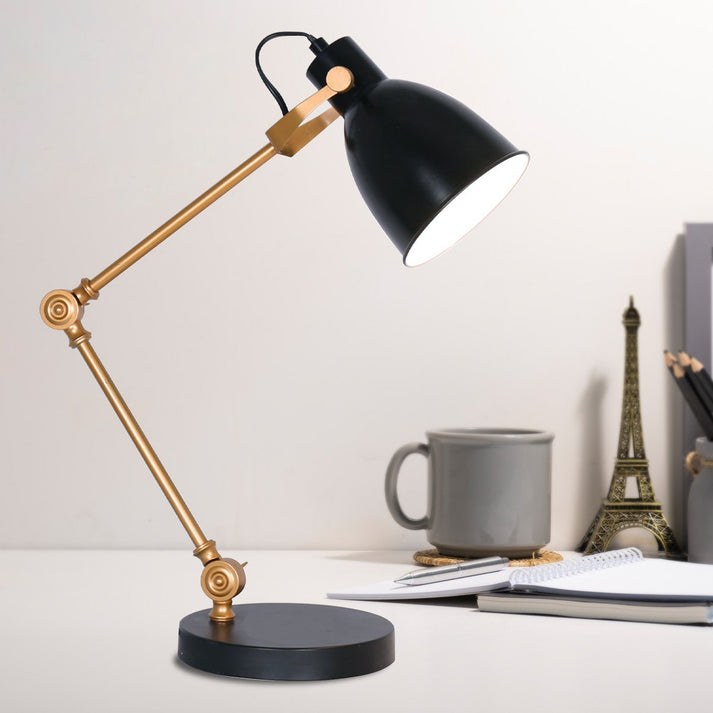 Adjustable Black and Gold Metal Desk Lamp - Modern Industrial Design ...